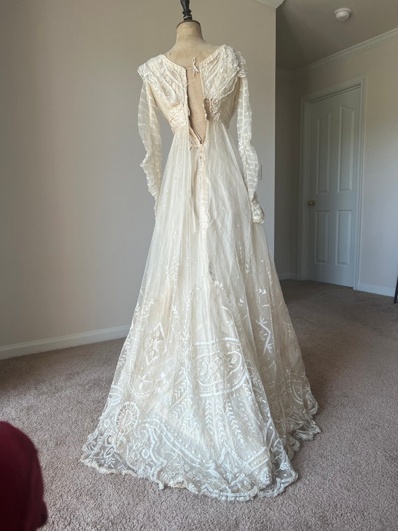 Antique Edwardian princess tape tambour lace dress; … - Gem