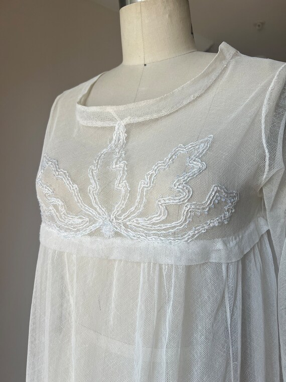 Antique Edwardian 19teens cotton net dress with embro… - Gem
