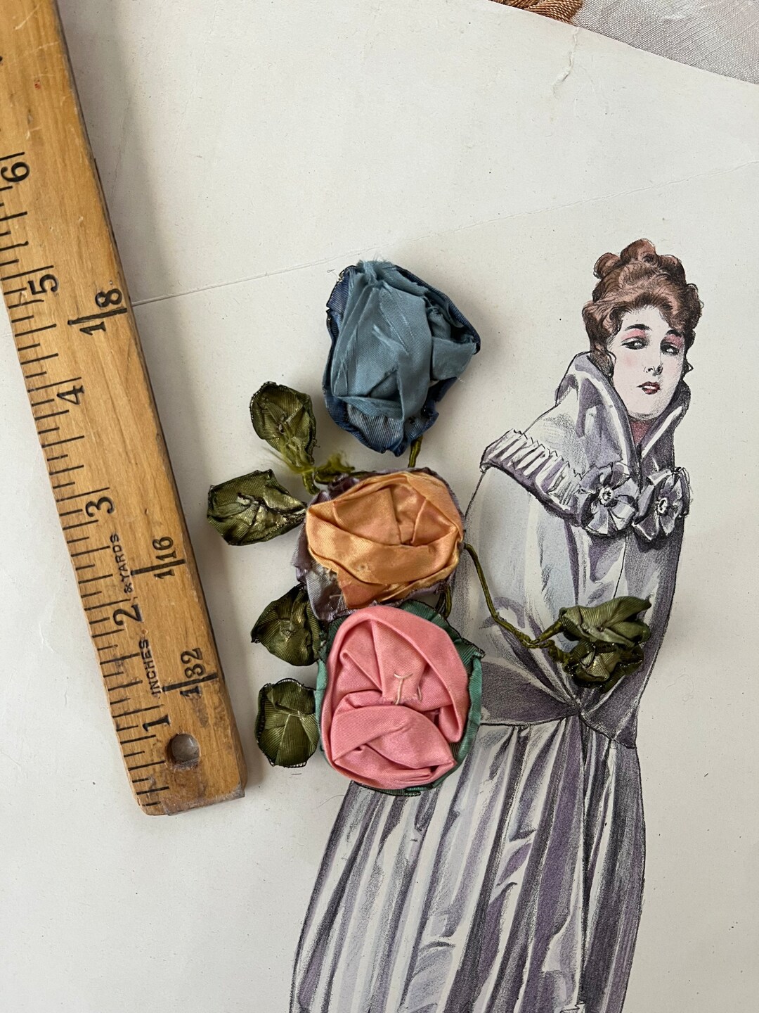 Large Trio of Silk Ribbonwork Roses With Metal Leaves. - Etsy