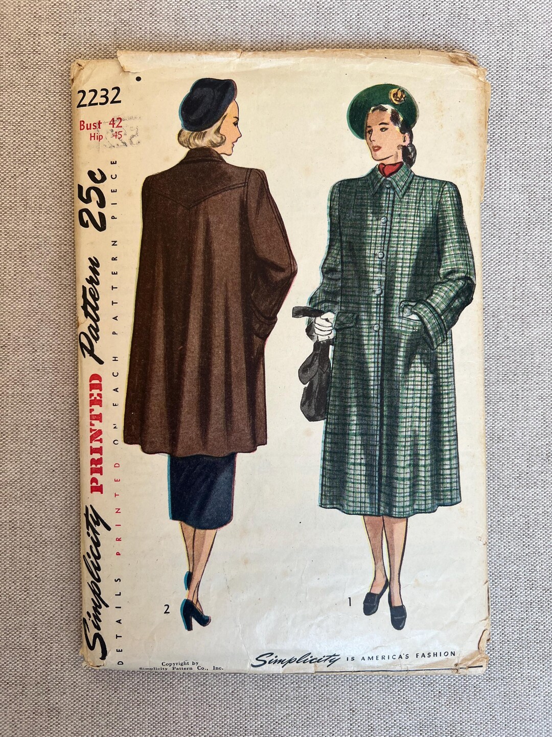 1940s 1950s Simplicity Sewing Pattern 2232. Bust 42. 1940 1950 - Etsy