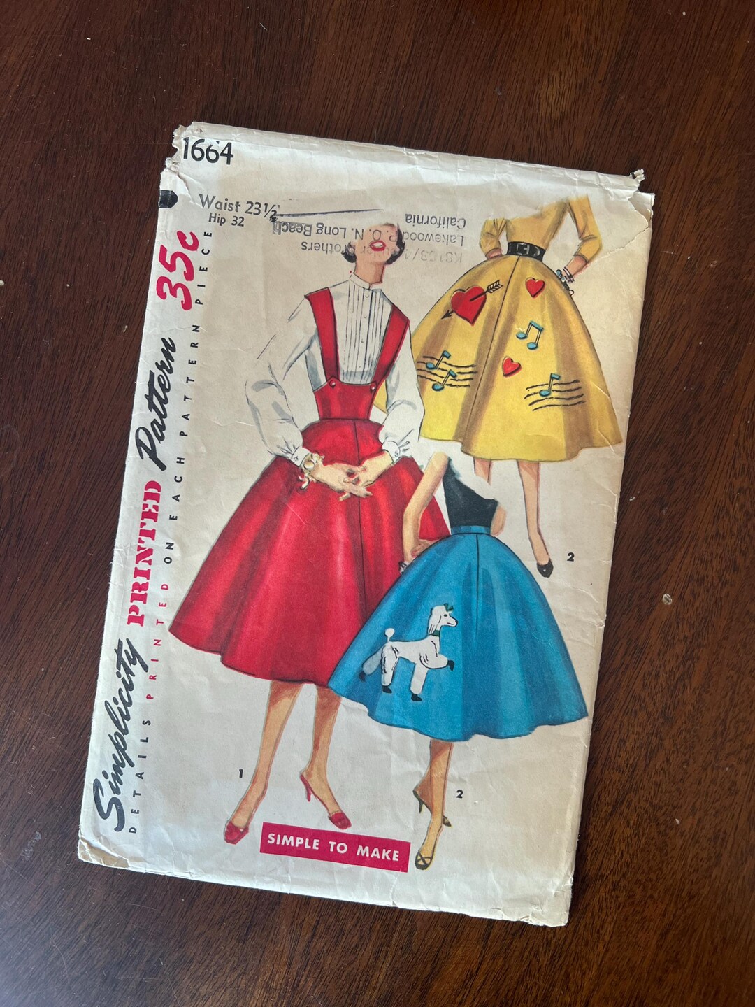 Incomplete Simplicity Woman’s Circle Poodle Skirt Pattern. Waist 23.5 ...