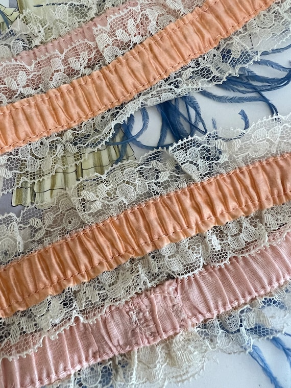 1920s silk ribbon garter. elastic; peach and blue o… - Gem