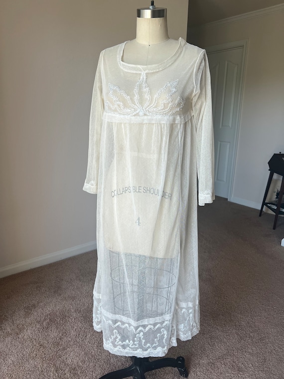 Antique Edwardian 19teens cotton net dress with embro… - Gem