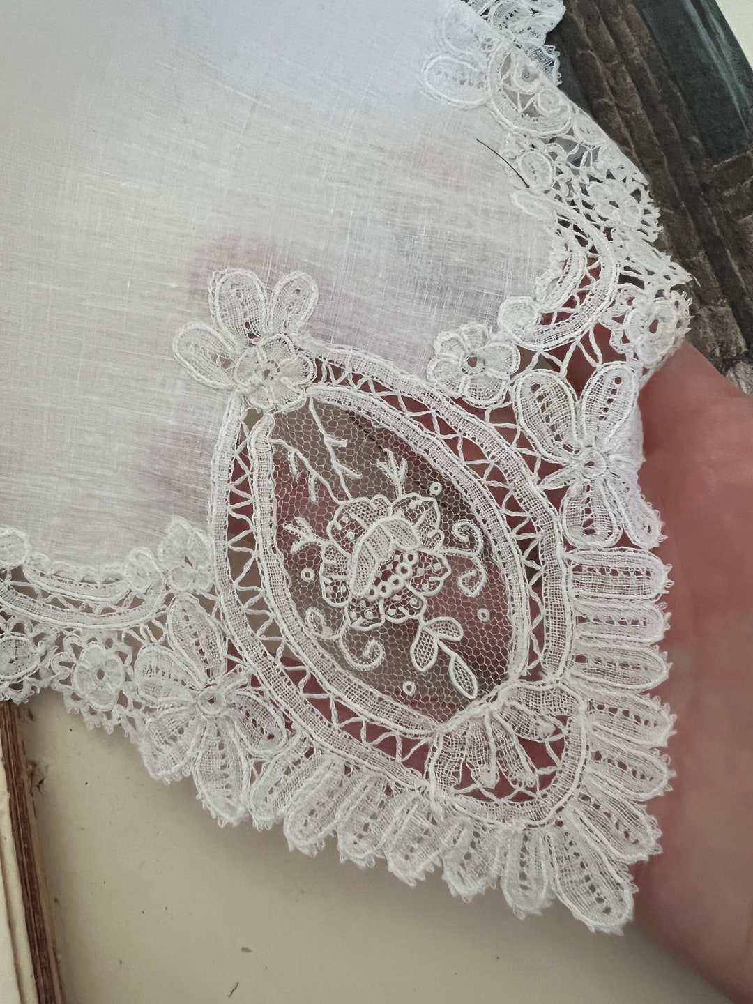 Antique Handmade Lace Handkerchief . Brussels Duchesse and Point De ...