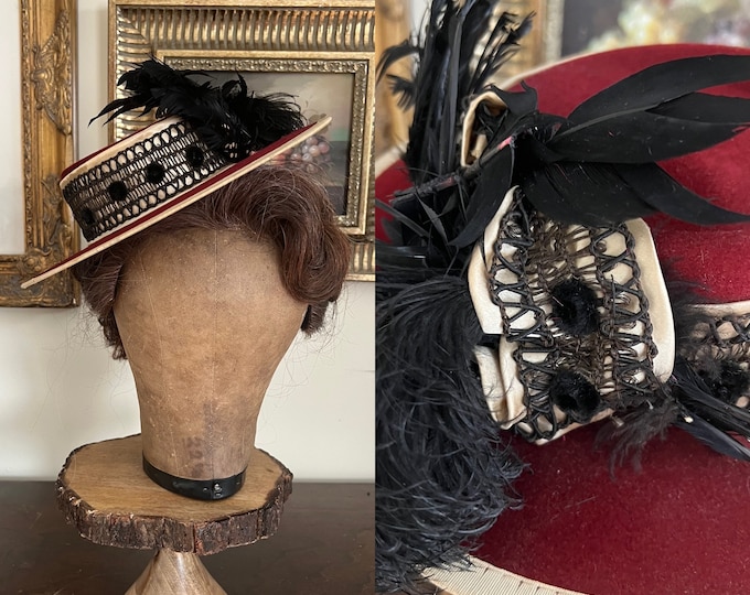Antique Victorian Edwardian 1890 1900 Felt Hat With Lame and Feather ...
