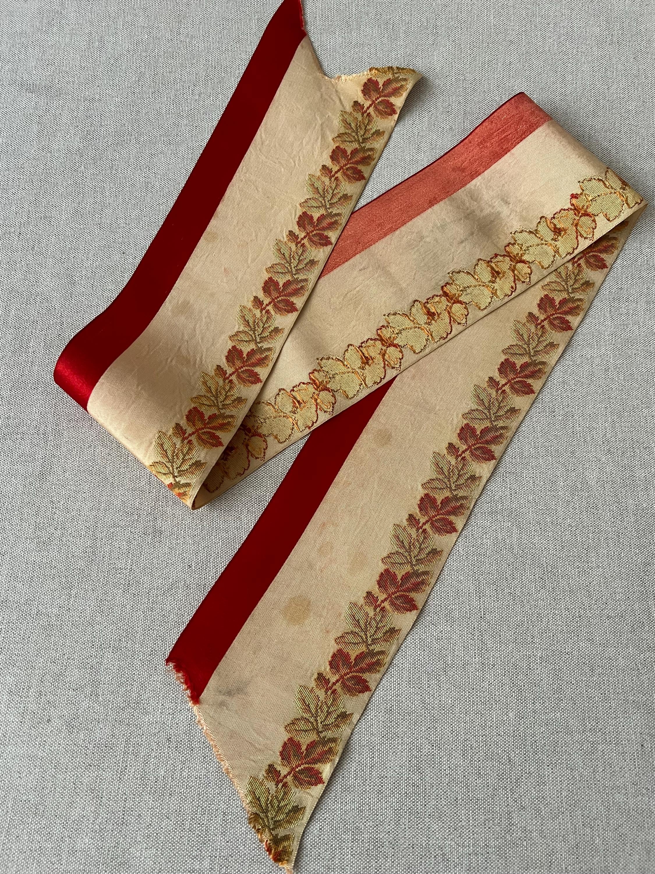 Antique Victorian Red and Ivory Silk Ribbon With Leaves - Etsy