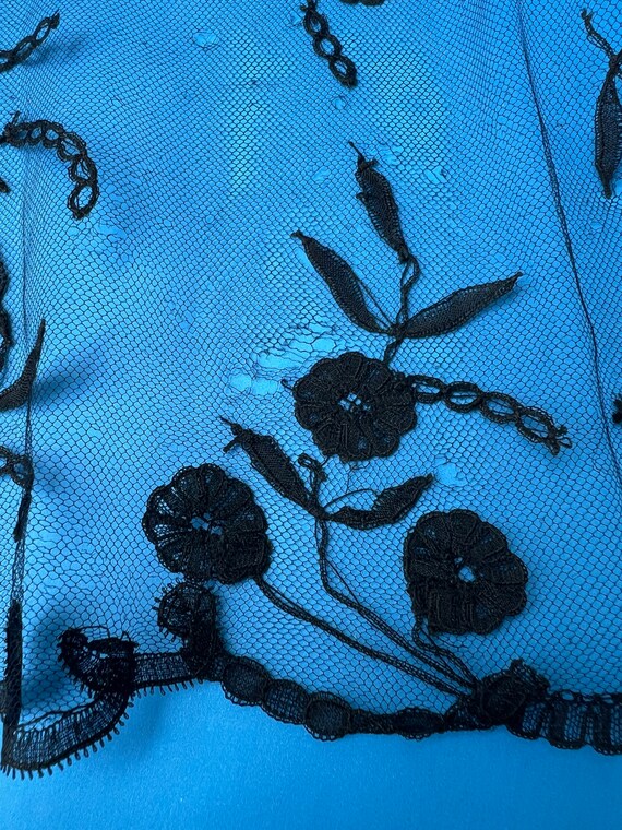 Antique handmade black princess lace yardage; as is - Gem
