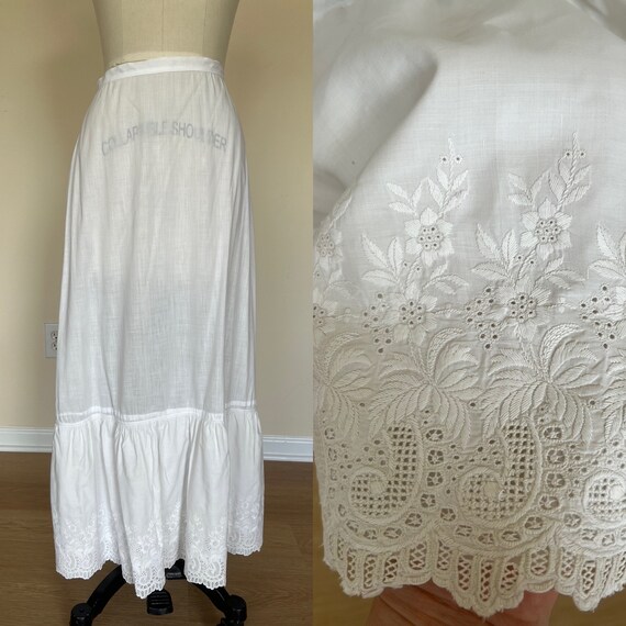 Antique edwardian petticoat with embroidered ruffle. … - Gem