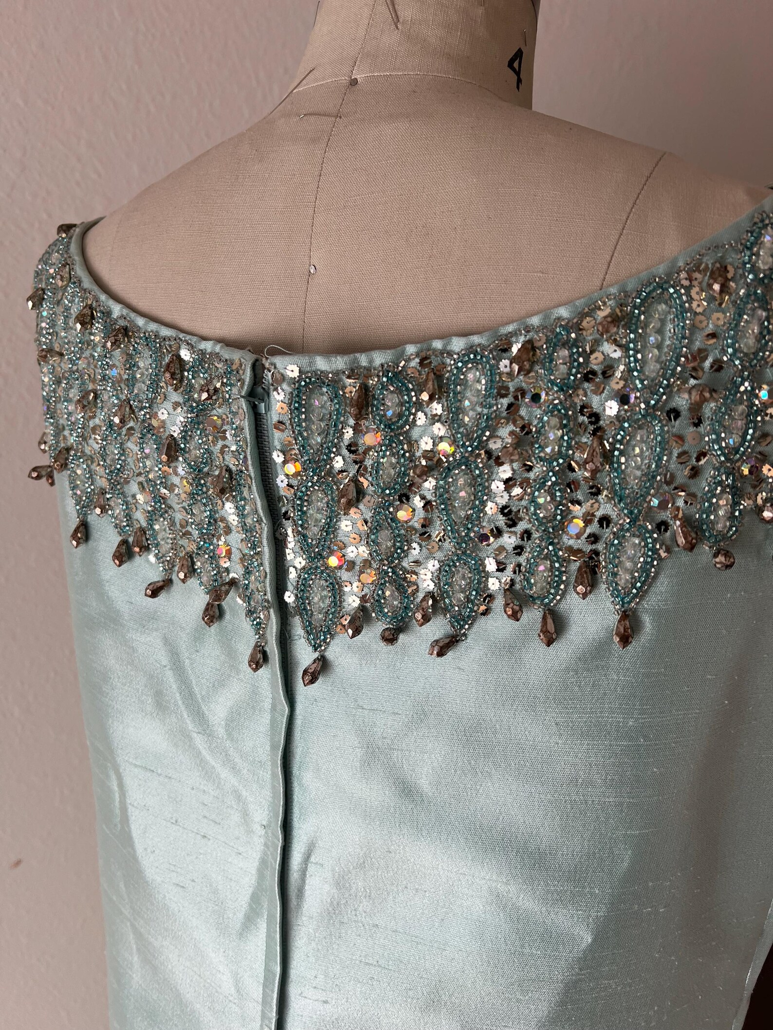 1960s Cameo Label Evening Gown Teal Seafoam Blue. Medium Large - Etsy