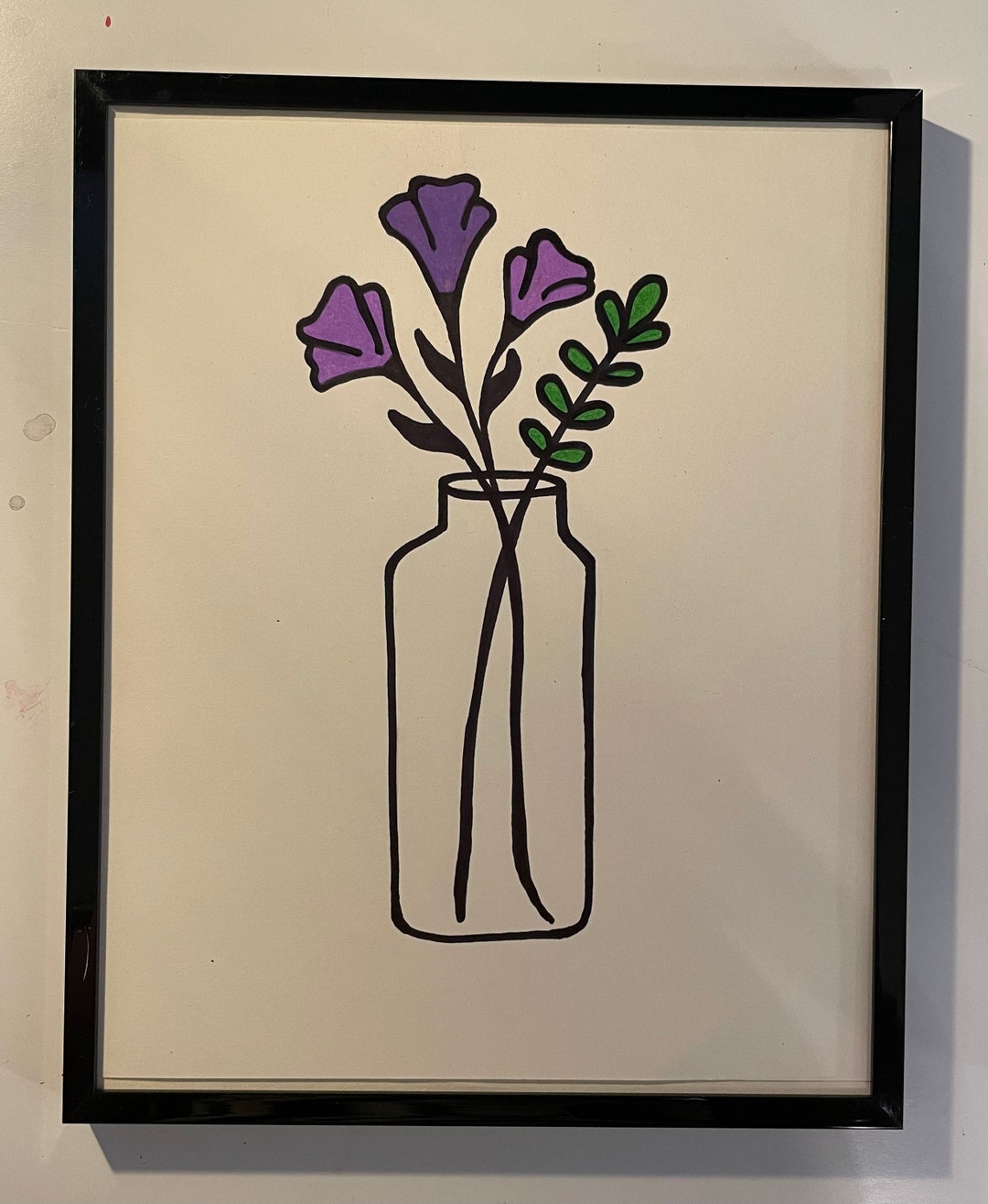 Line Drawing of Purple Flowers in Vase - Etsy