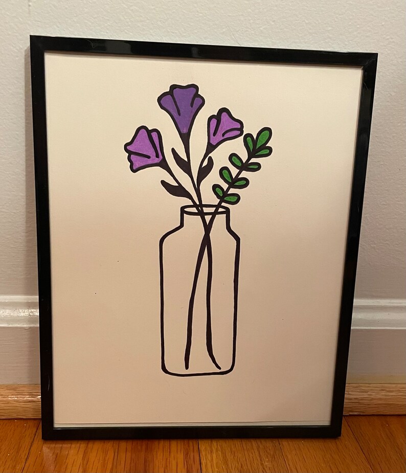 Line Drawing of Purple Flowers in Vase - Etsy