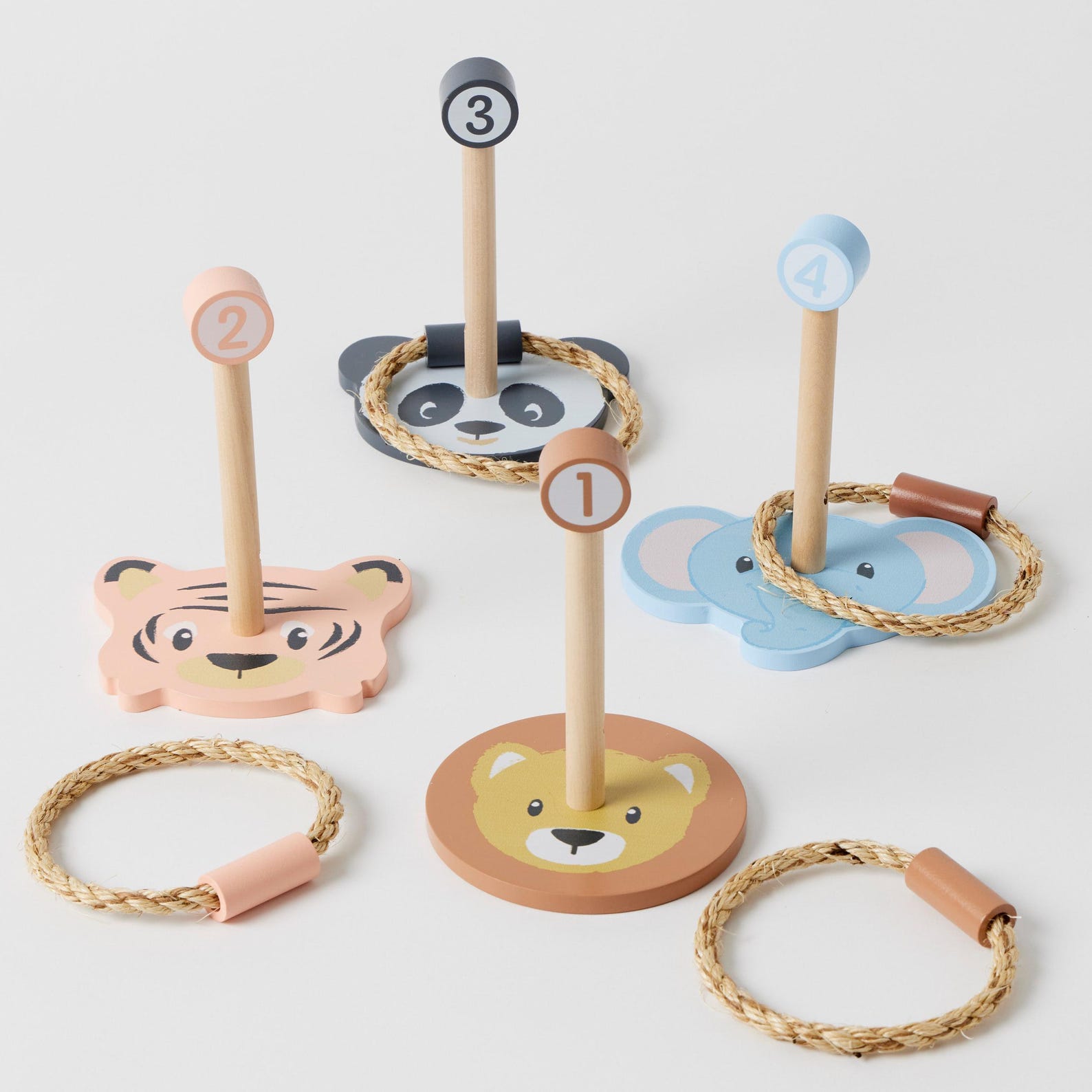 WOODEN Animal Ring Toss Set Hoops Kids Toy Quoits Garden Games Birthday ...