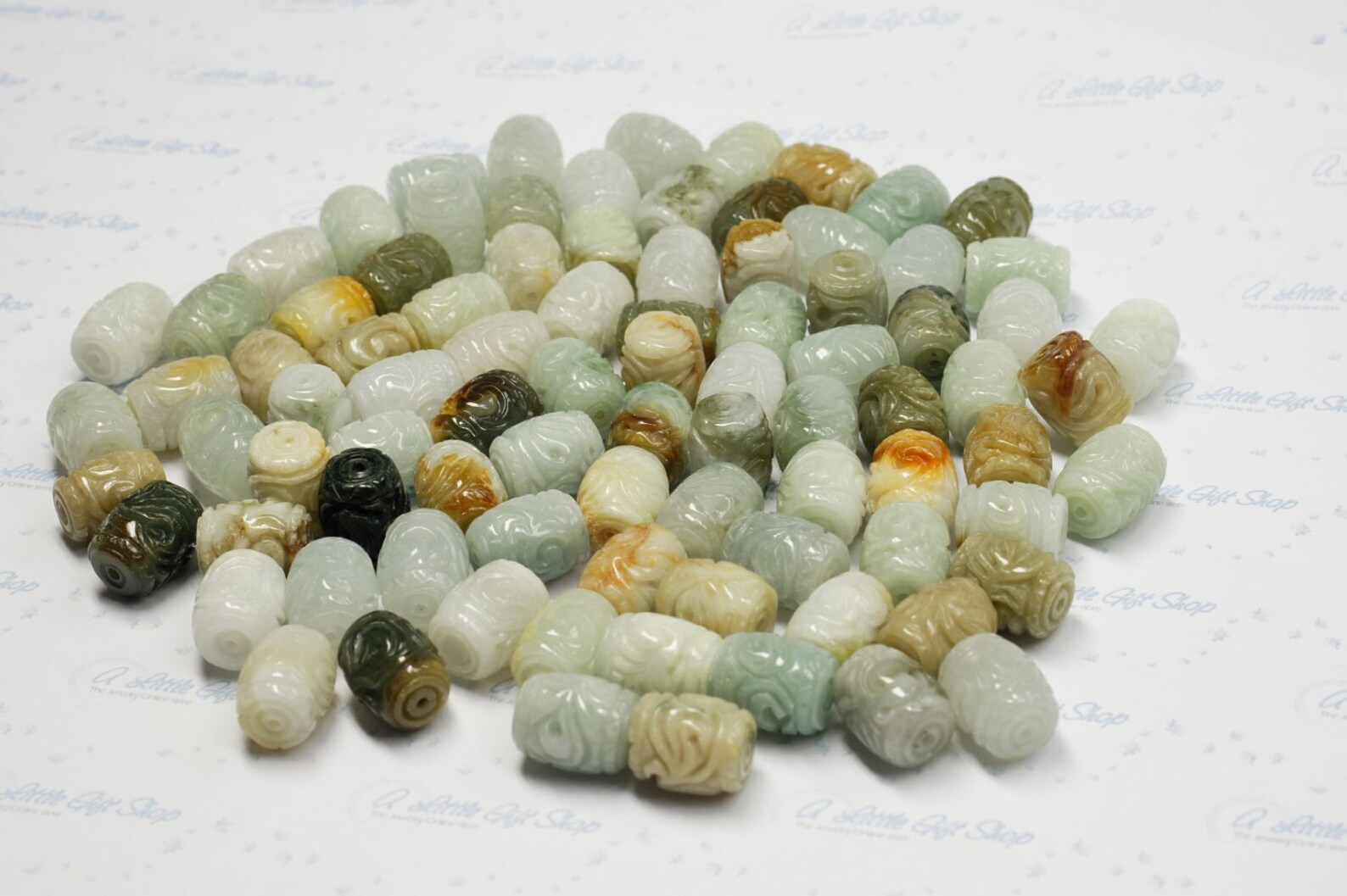 Carved Natural Ancient Mixed Color Jadeite Barrel Bead (random Pick ...