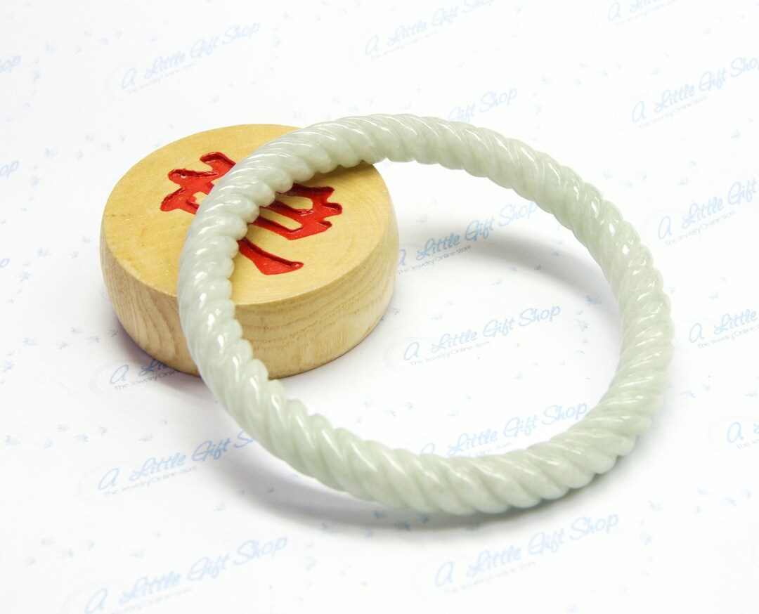 Twisted Carved Jade Bangle ~ Hand Carved Natural Green Jade ~ Inner ...
