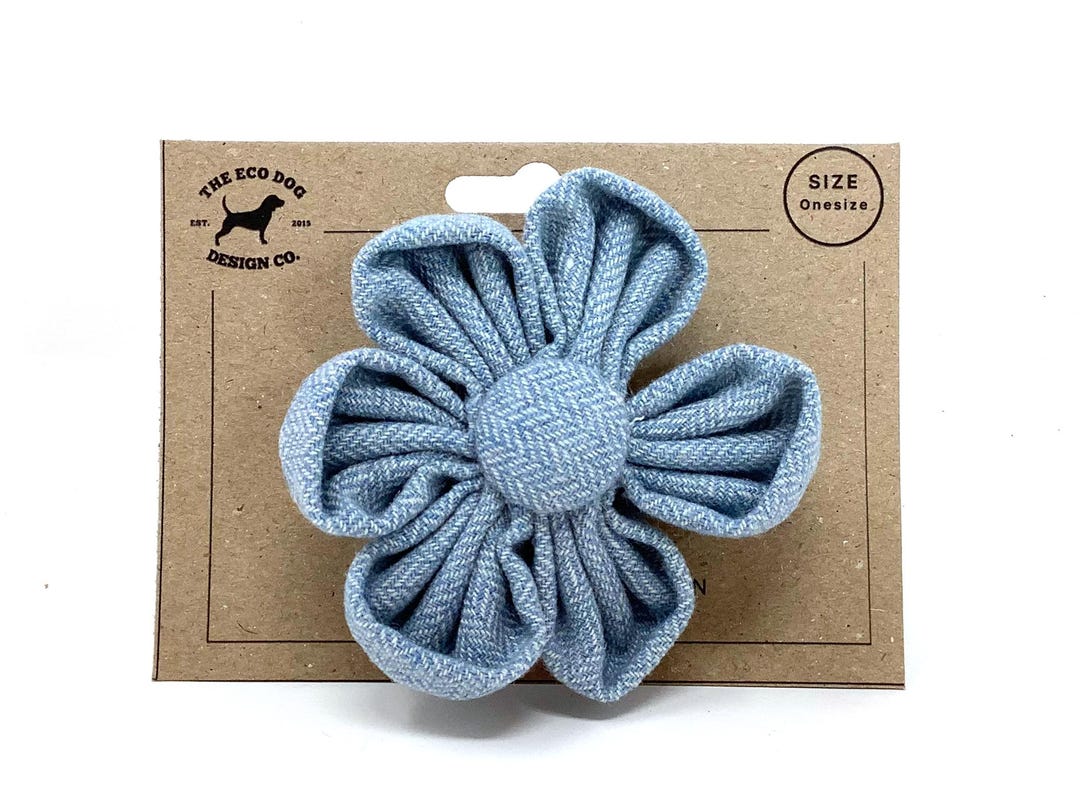 Chic Blue Herringbone Tweed Flower Attachment for Dog Collars – Easy ...