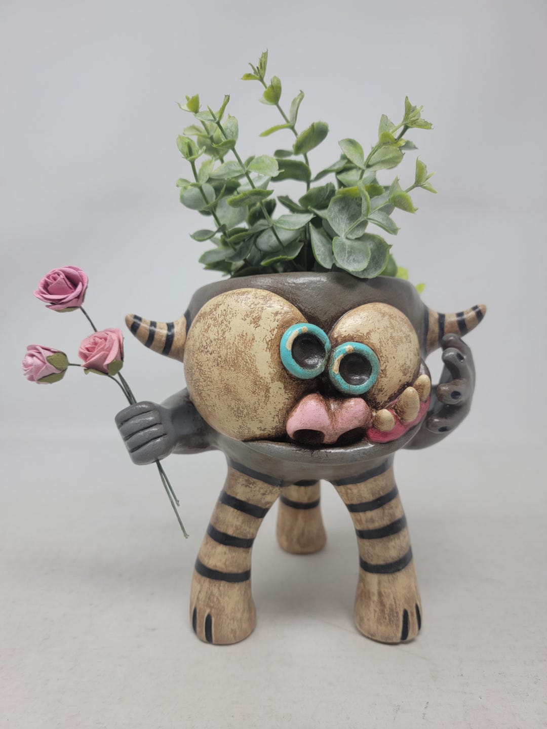Gray Ceramic Monster Planter - Etsy