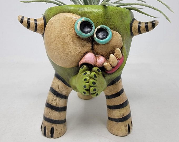 Green Ceramic Monster Planter - Etsy