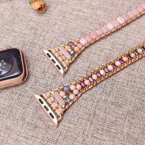 Pink Opal Beaded Watch Strap Apple Watch Wrap Band Bracelet With ...