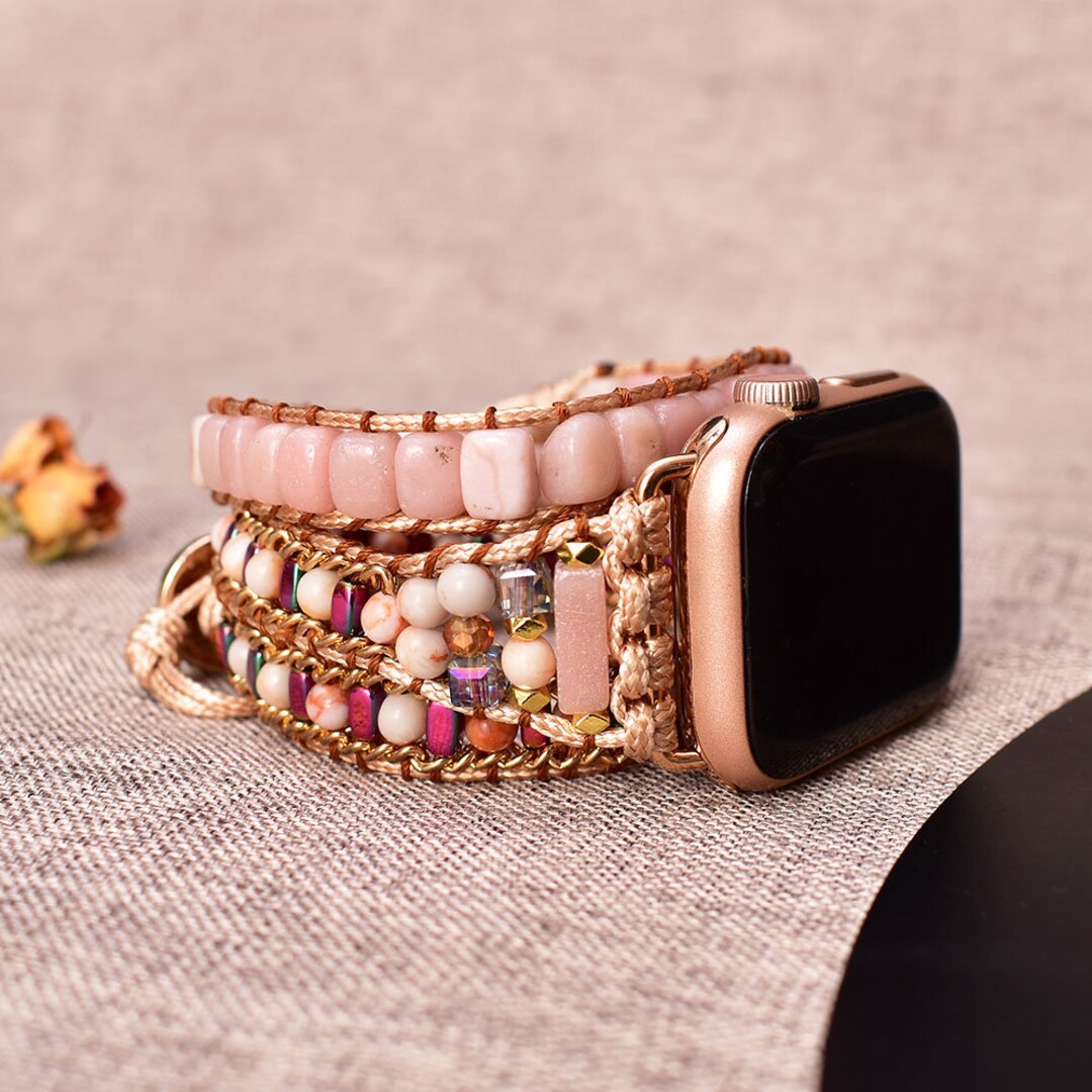 Pink Opal Beaded Watch Strap Apple Watch Wrap Band Bracelet With ...
