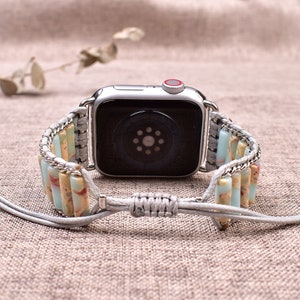 Cylindrical Natural Stone Beaded Apple Watch Band Handmade - Etsy