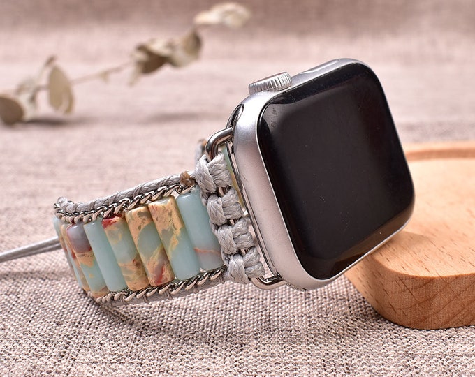 Cylindrical Natural Stone Beaded Apple Watch Band Handmade - Etsy