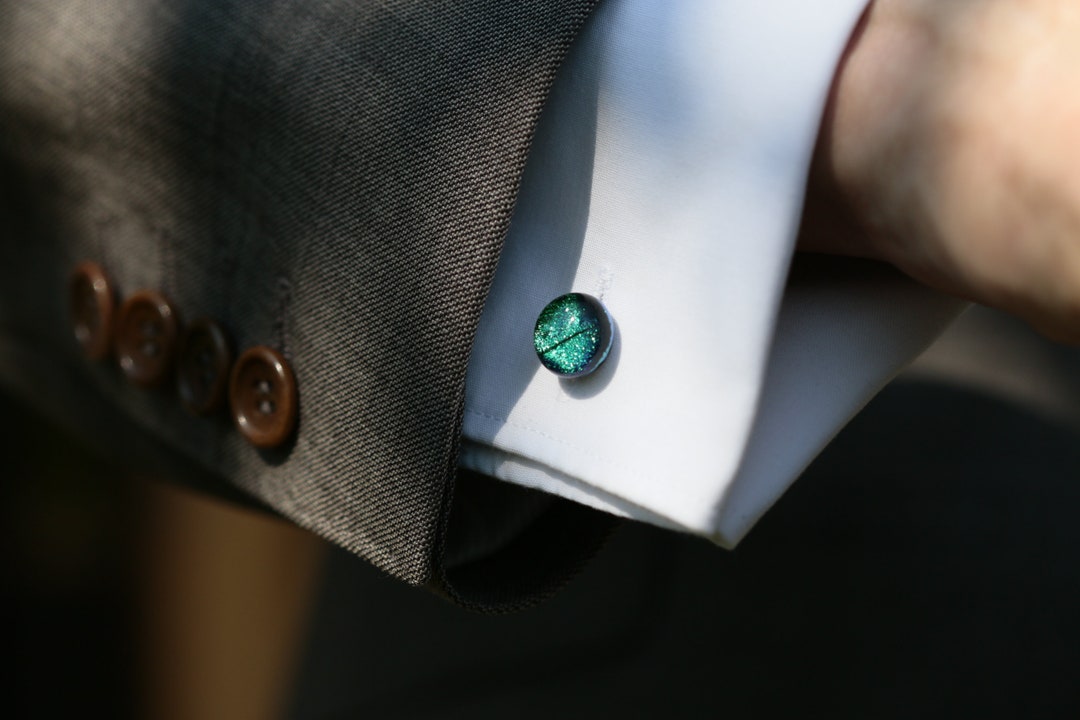 Emerald Green Fused Glass Cufflinks, Dichroic Glass Cufflinks ...