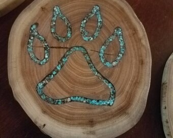 Wolf Paw print Double sided engraved stone necklace Tiny