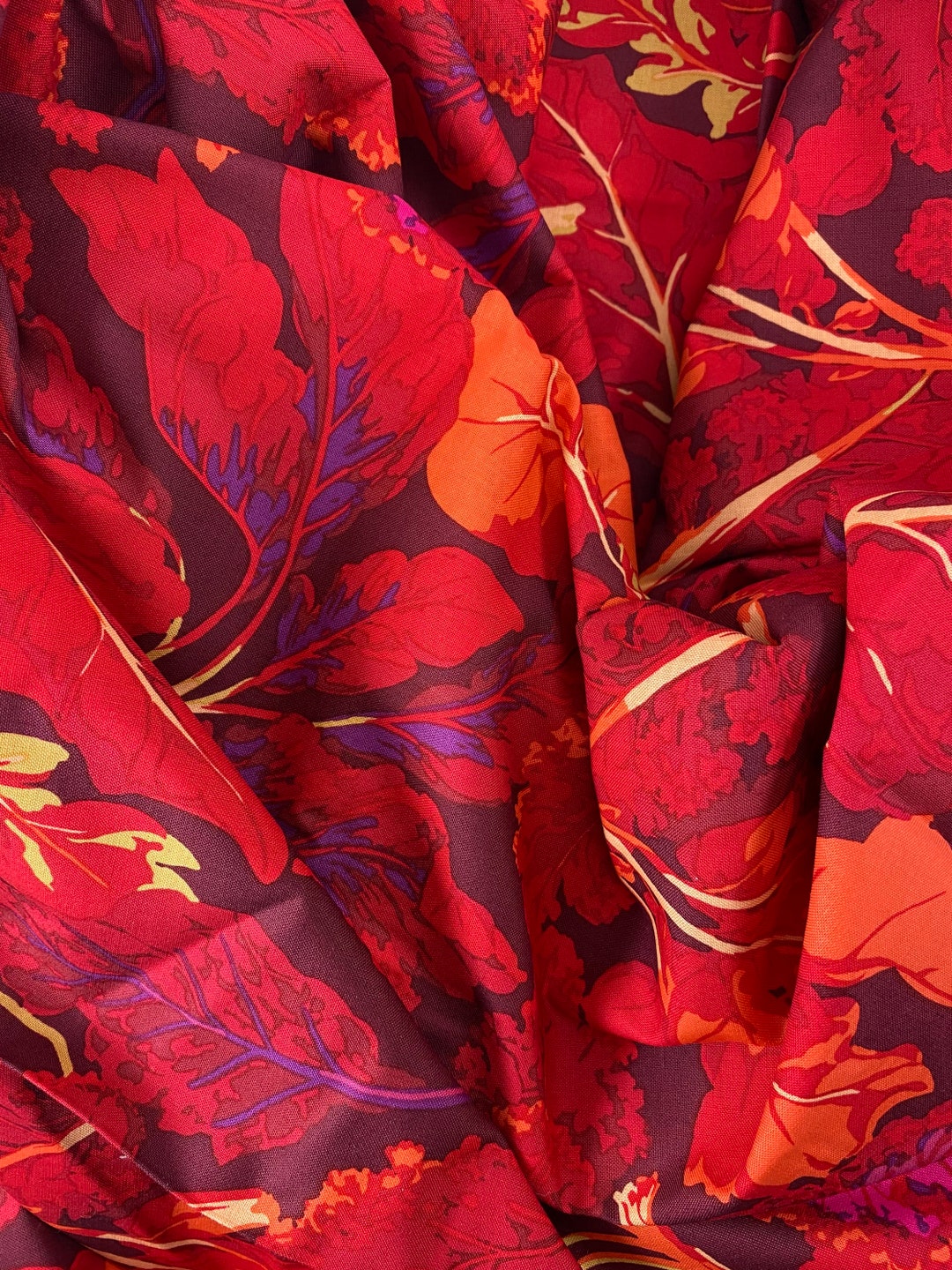 Kaffe Fassett Studios - Martha Negley - Veggie Leaves - Red - RARE ...