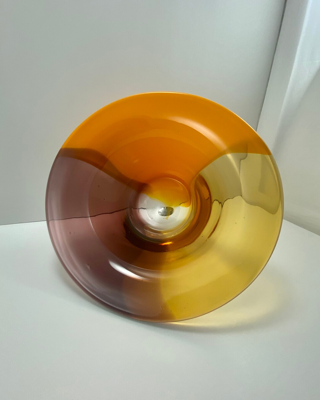 Teleflora Glass Vase Art - Purple Orange Yellow Bowl - Mid Century ...
