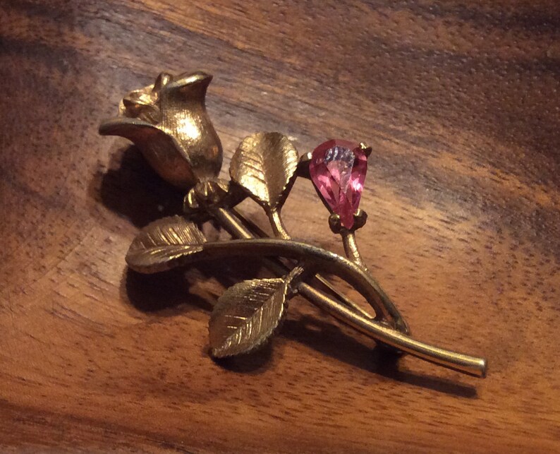 Vintage Avon Rose Pin with Pink Stone Rosebud | Etsy