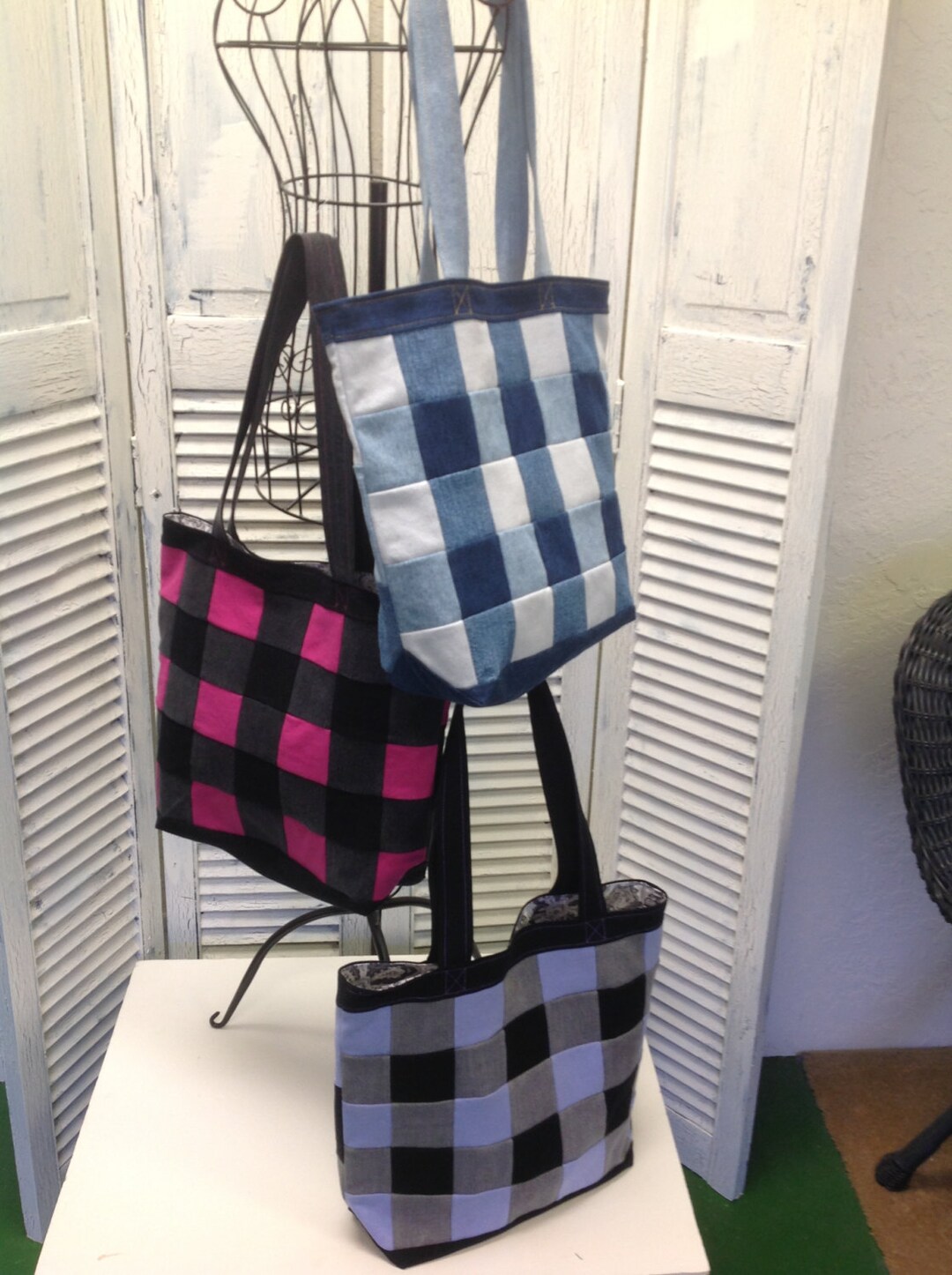 Bleu Redux Upcycle Buffalo Checks Denim Tote - Etsy