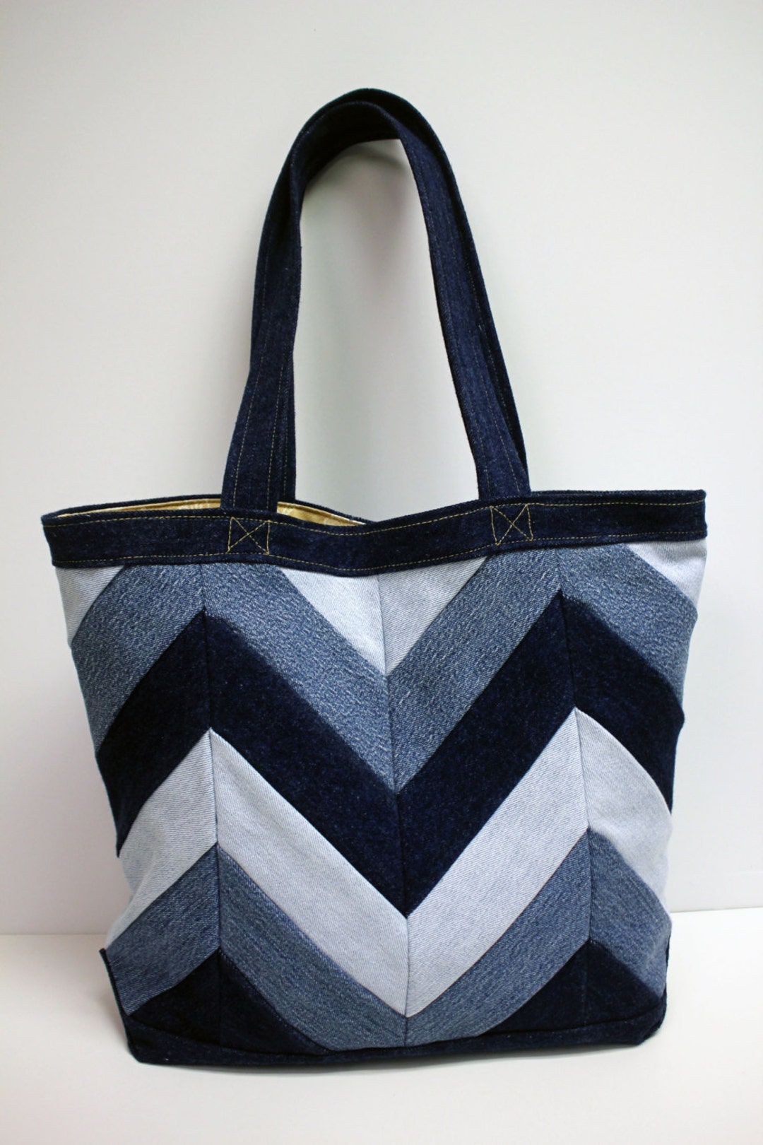 Bleu Redux Upcycled Three Chevron Denim Tote (dark Blue Bottom) - Etsy