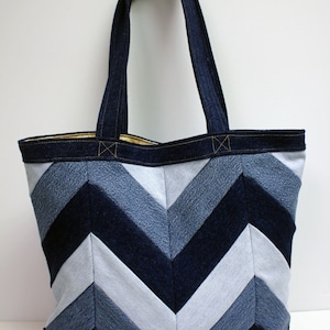 Bleu Redux Upcycled Three Chevron Denim Tote (dark Blue Bottom) - Etsy
