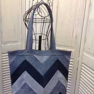Bleu Redux Upcycled Three Chevron Denim Tote (medium Blue Bottom) - Etsy