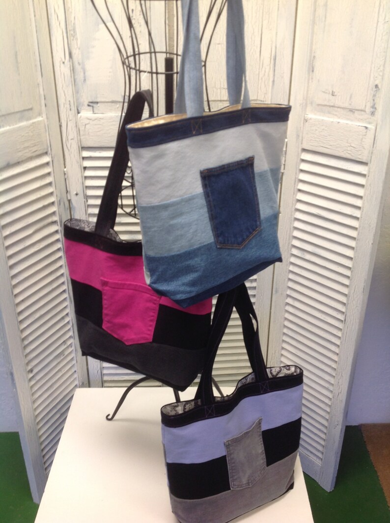 Bleu Redux Upcycle Buffalo Checks Denim Tote - Etsy