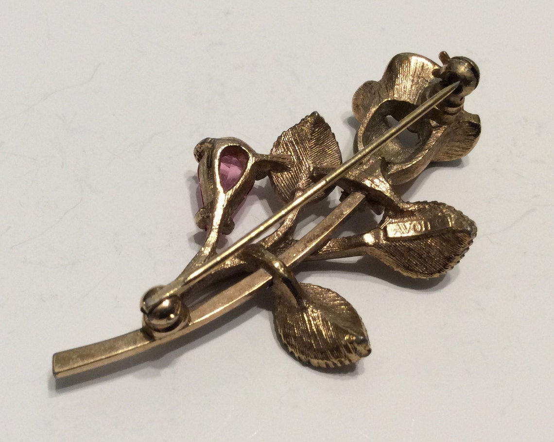Vintage Avon Rose Pin With Pink Stone Rosebud - Etsy