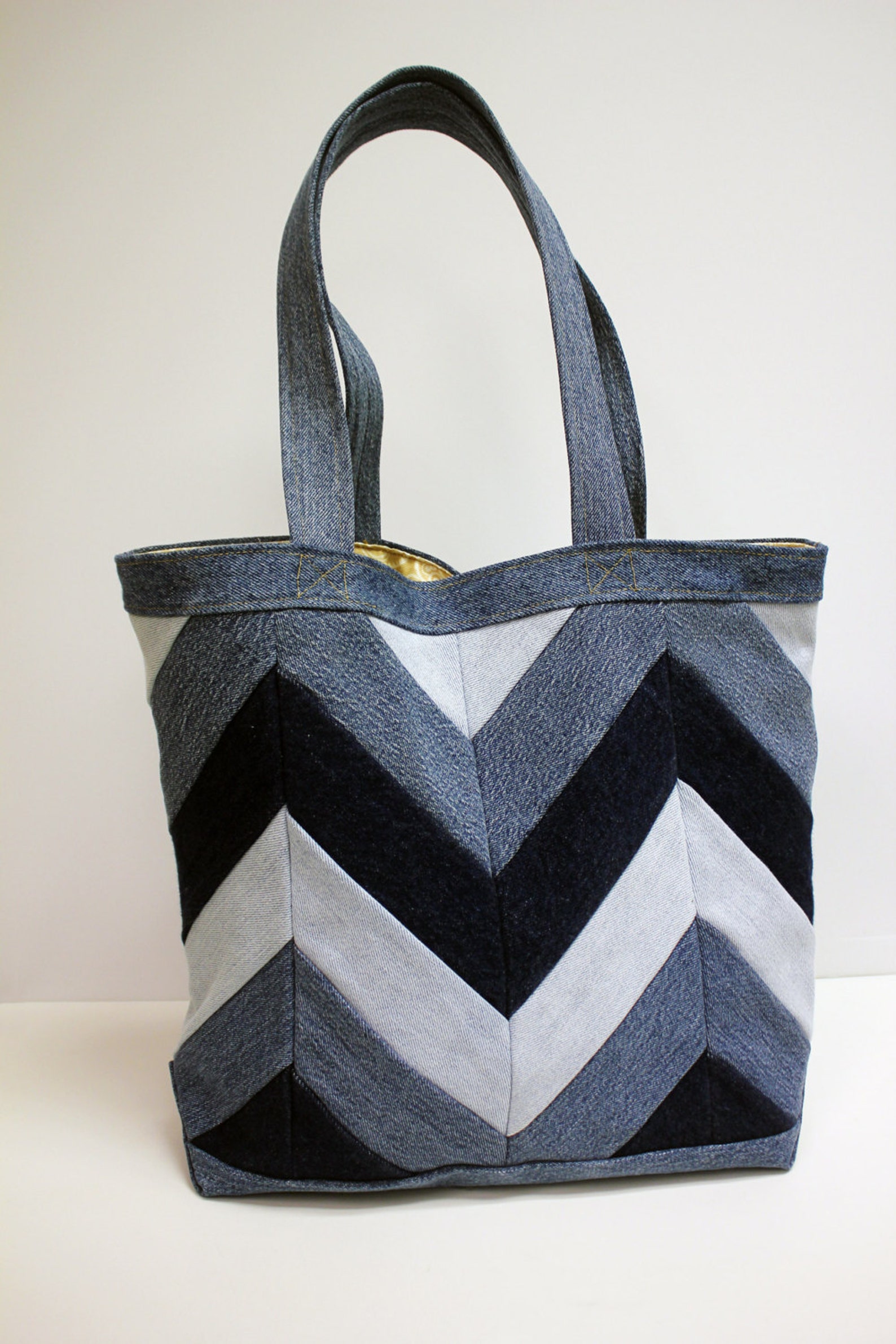 Bleu Redux Upcycled Three Chevron Denim Tote (medium Blue Bottom) - Etsy