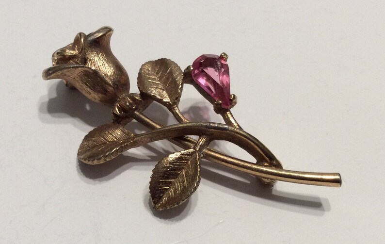 Vintage Avon Rose Pin with Pink Stone Rosebud | Etsy