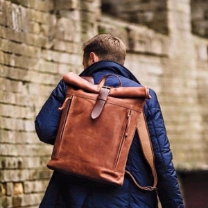 Men's Leather Backpack Work Backpack Computer Leather Backpack Men's ...