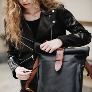 School Backpack Leather Laptop Backpack Roll Top Backpack - Etsy