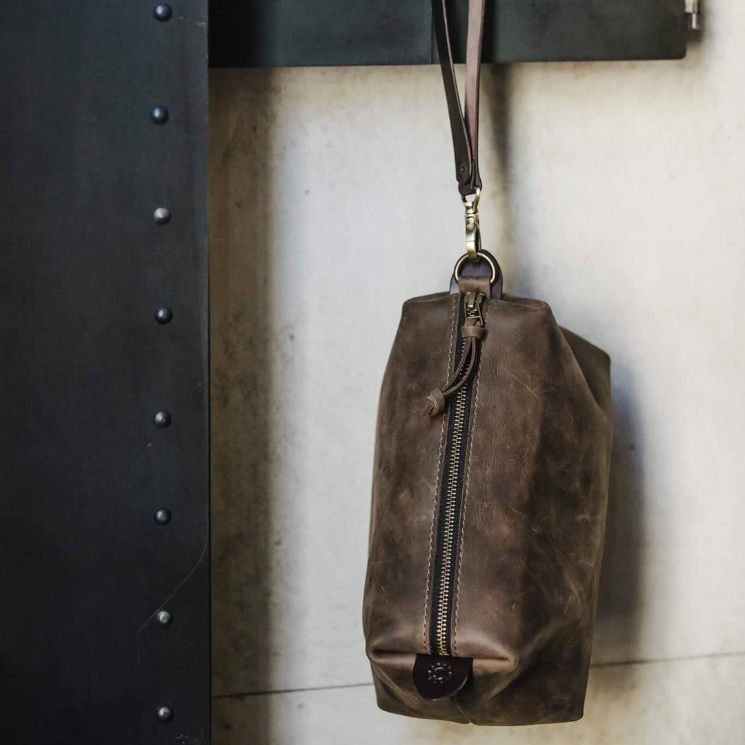Leather Pouch Leather Dopp Kit Travel Pouch Necessairies Bag Toiletry ...