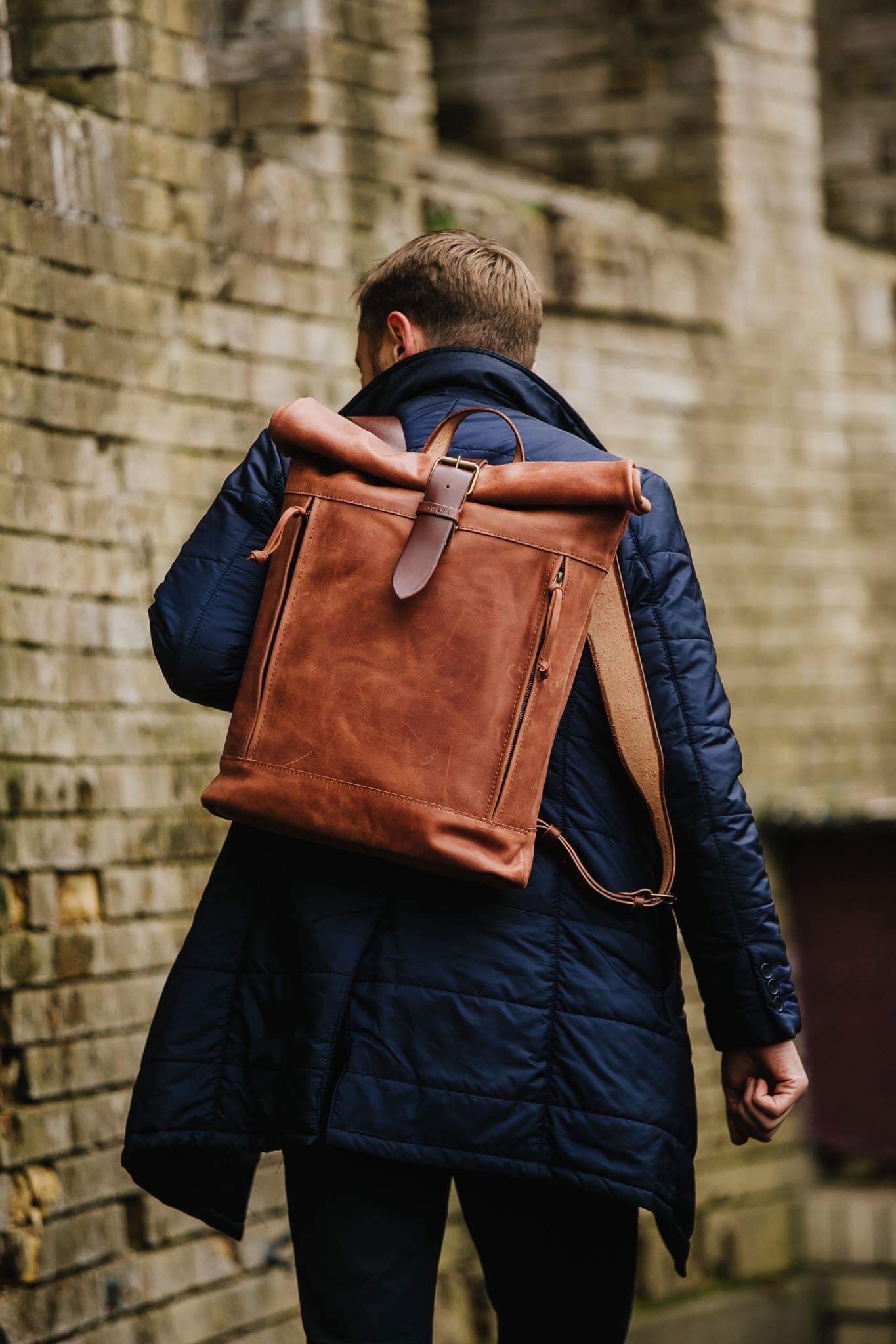 Leather Backpack Roll Top Backpack Laptop Backpack Bicycle | Etsy