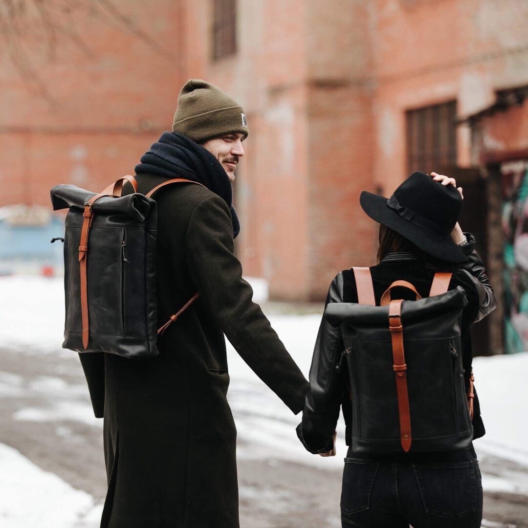 Leather Backpack Roll Top Backpack Women's Backpack Work Bag Laptop ...