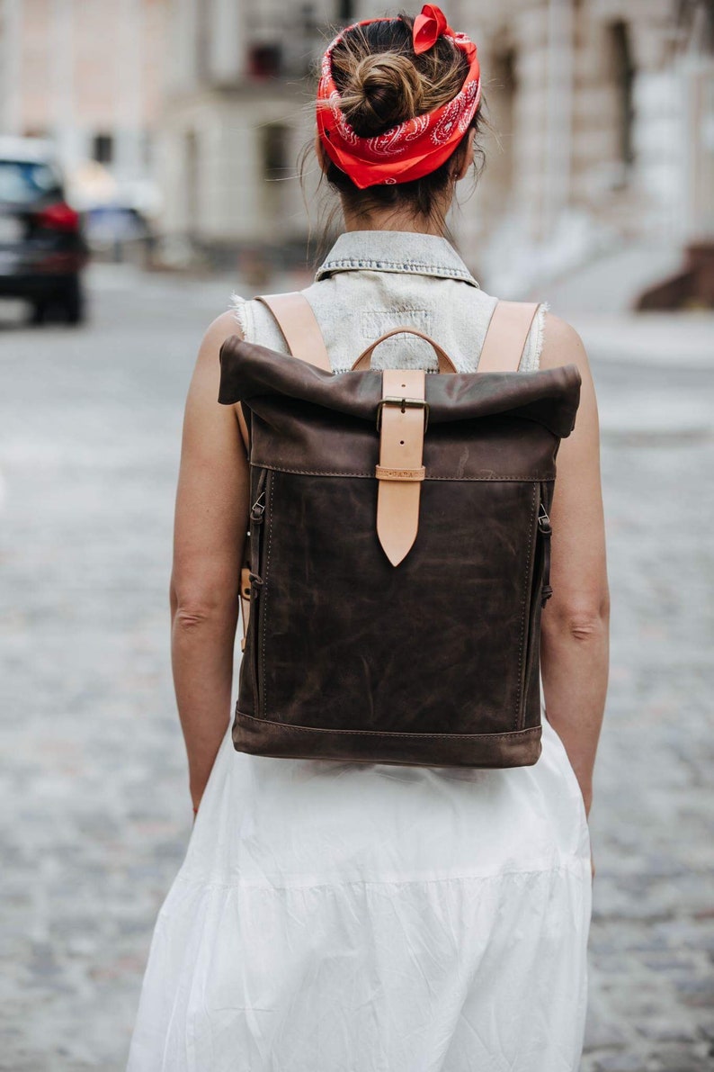 Laptop Backpack With Padded Back Roll Top Backpack Student | Etsy