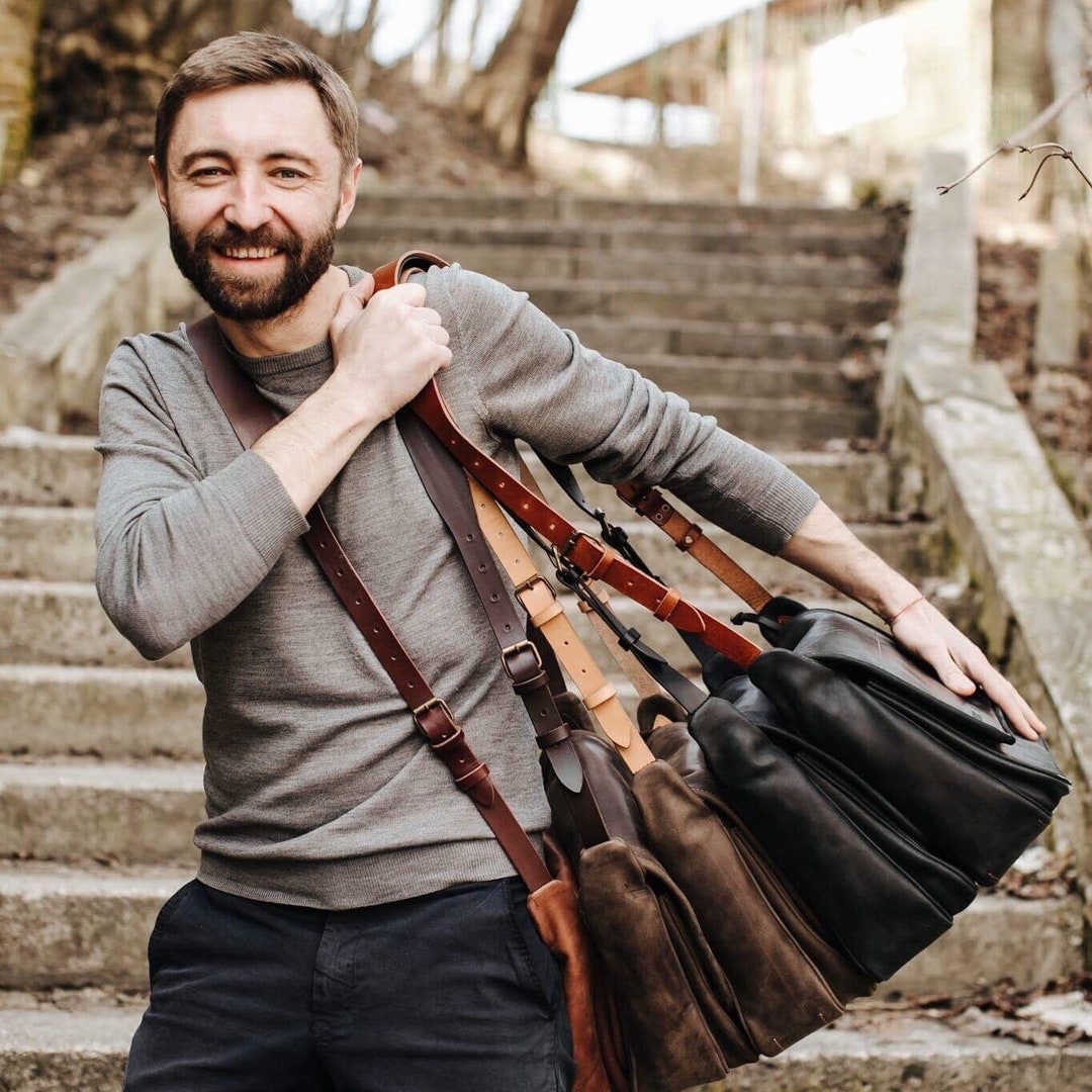 Office Bag for Men Tablet Bag Student Bag Leather Flap Messenger Bag ...