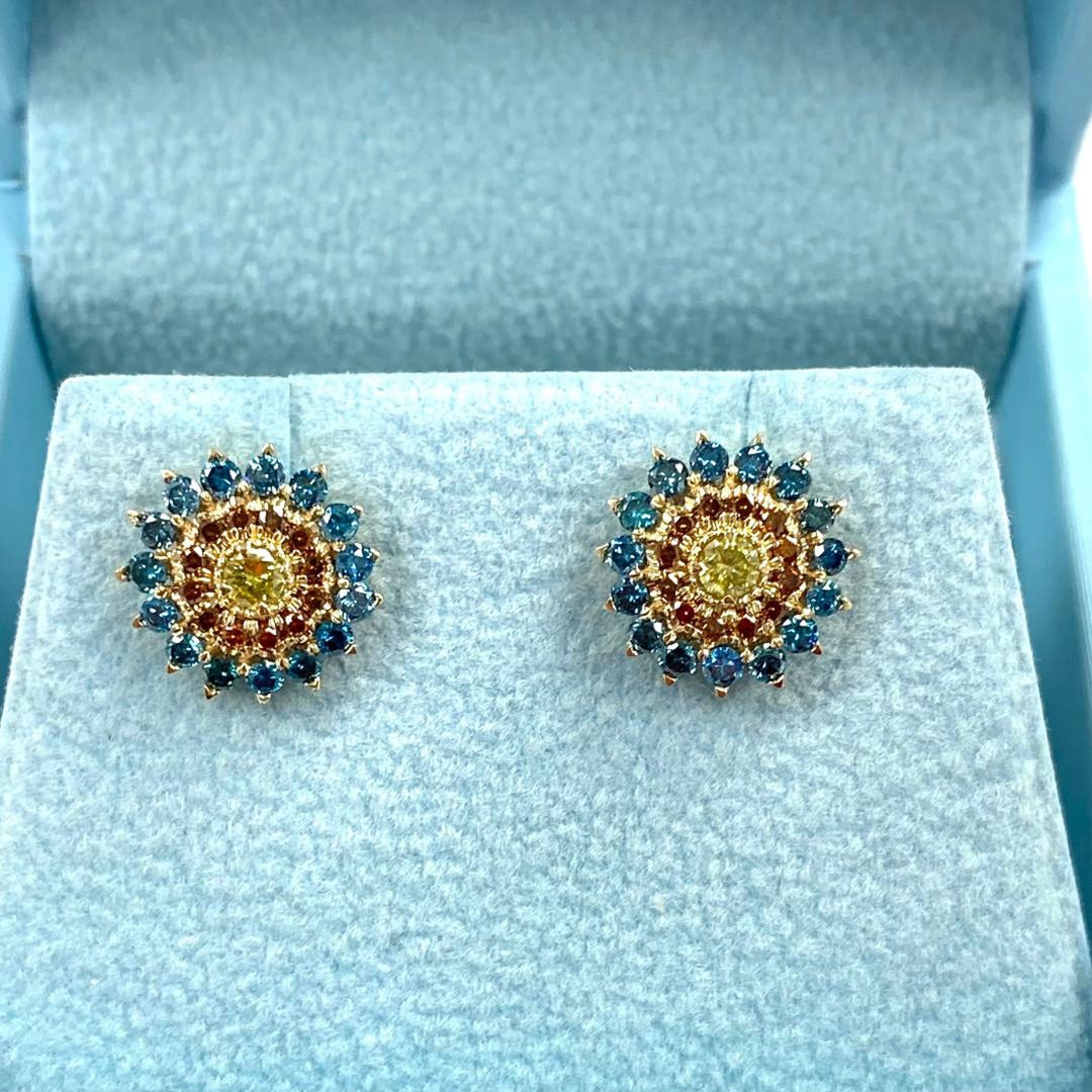 1.18ct Multi Color Diamond Cluster Studs, 14k Yellow Gold - Etsy