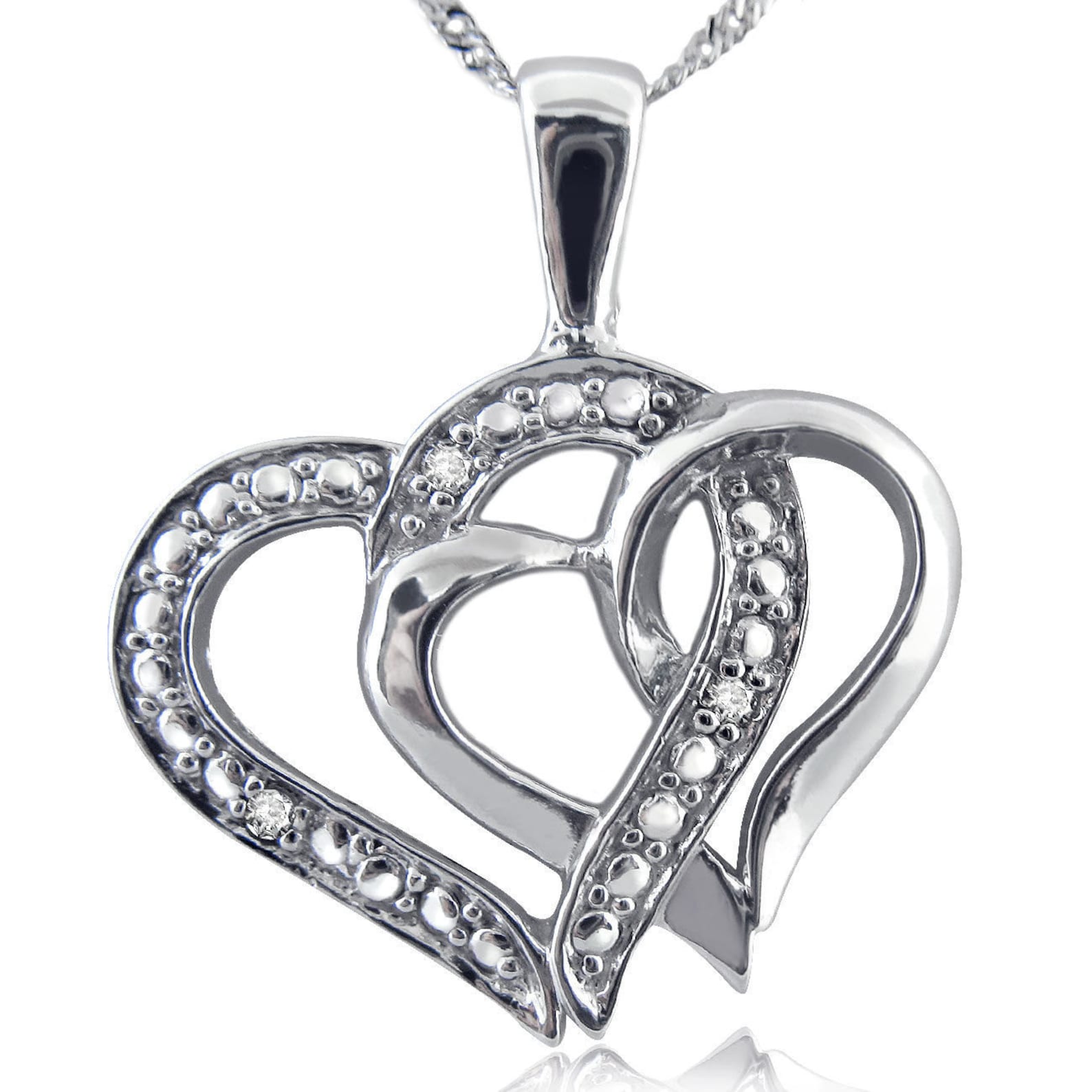 Love Heart Diamond Necklace 0.03ct Double Heart Pendant With - Etsy