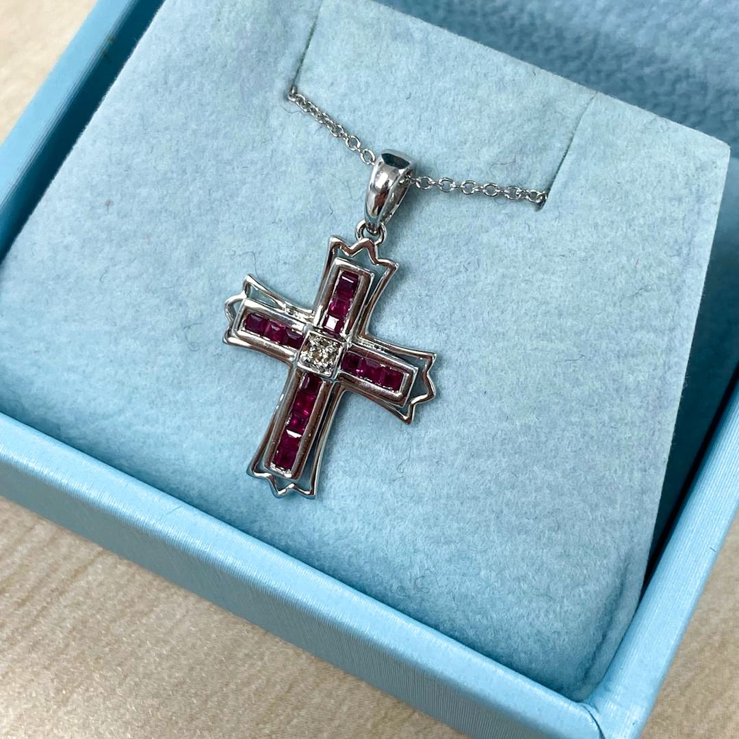 0.39ct Natural Ruby Cross Pendant 14K White Gold, Princess Cut Ruby ...