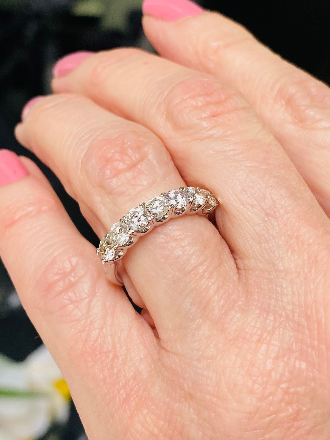7 Stone Diamond Band 14k White Gold 1.27ct Round Diamond Wedding Band Shared Prong Setting Half Eternity Wedding Ring Stackable Ring Etsy