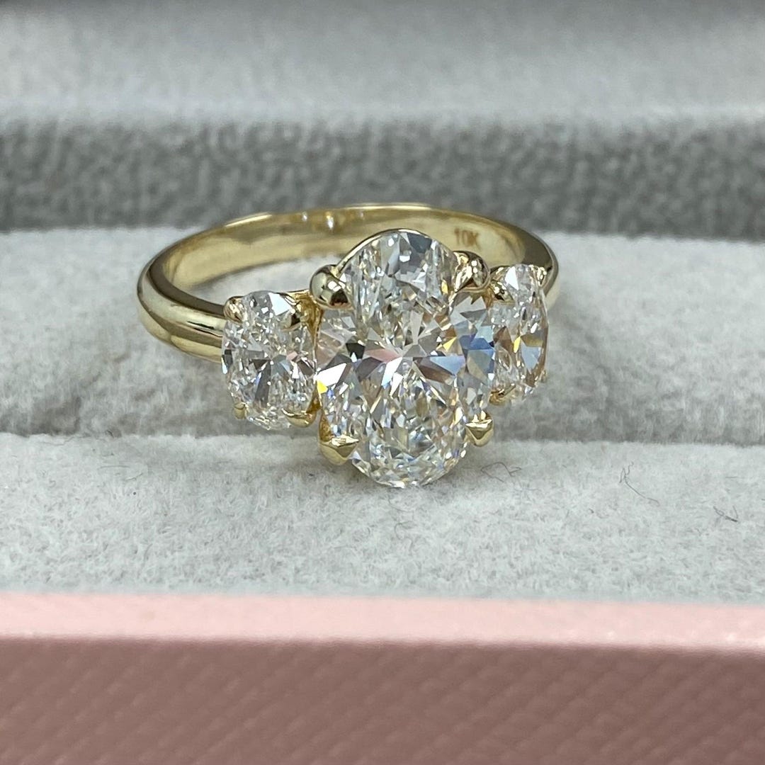 3ct Oval Lab Grown Diamond Three Stone Engagement Ring, IGI Certified ...